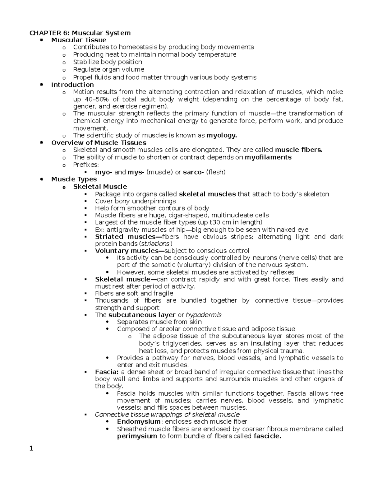 Chapter 6- Anaphy - summaries - CHAPTER 6: Muscular System Muscular ...