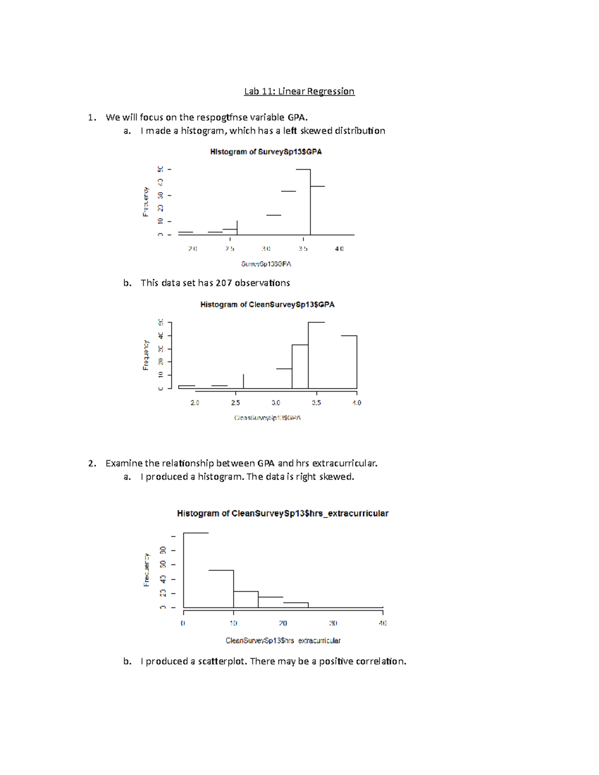 Lab 11 (4-15) - qtm lab assignment - Lab 11: Linear Regression 1. We ...