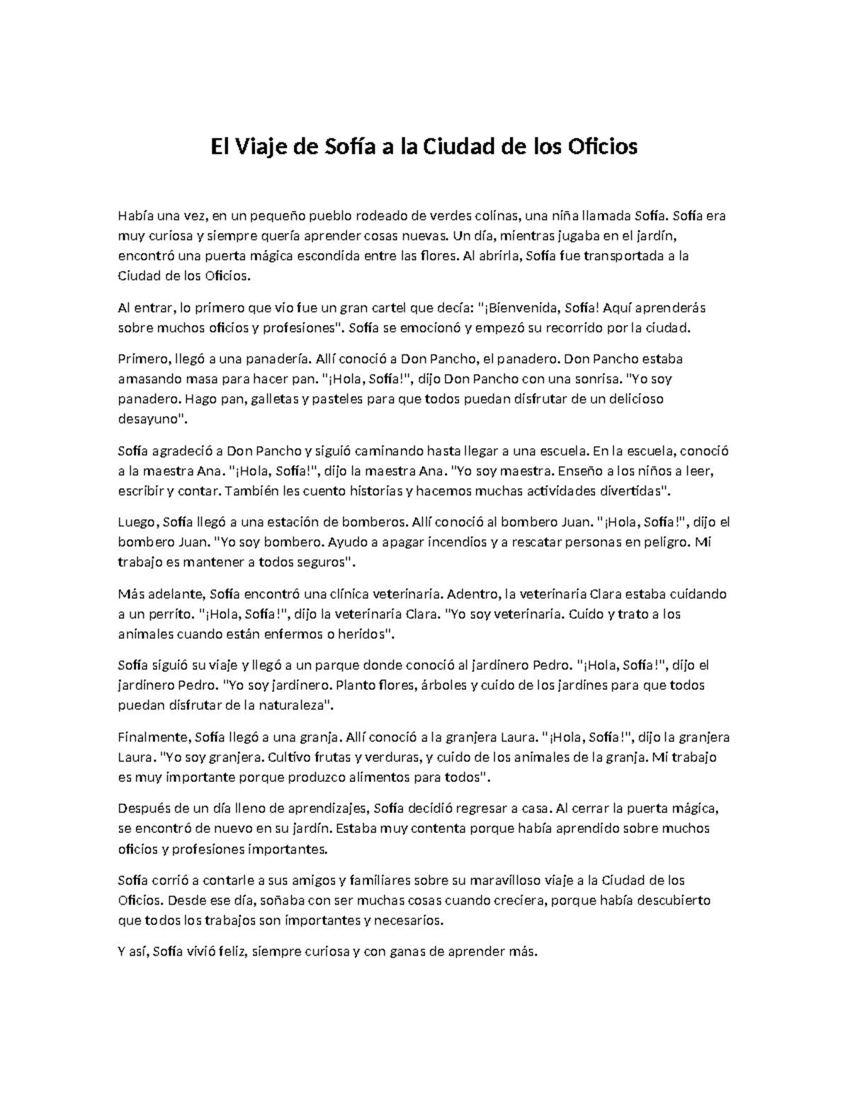 Cuentos profesiones y oficios - El Viaje de Sofía a la Ciudad de los Oficios Había una vez, en ...