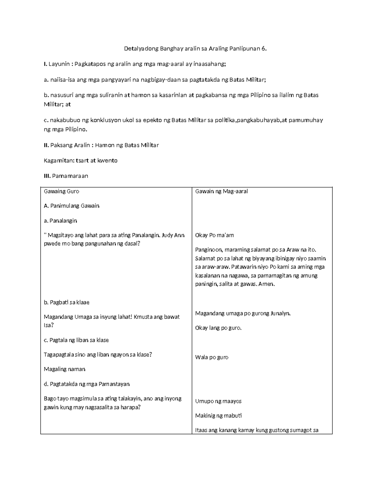 Aral Pan LP - Detalyadong Banghay aralin sa Araling Panlipunan 6. I ...