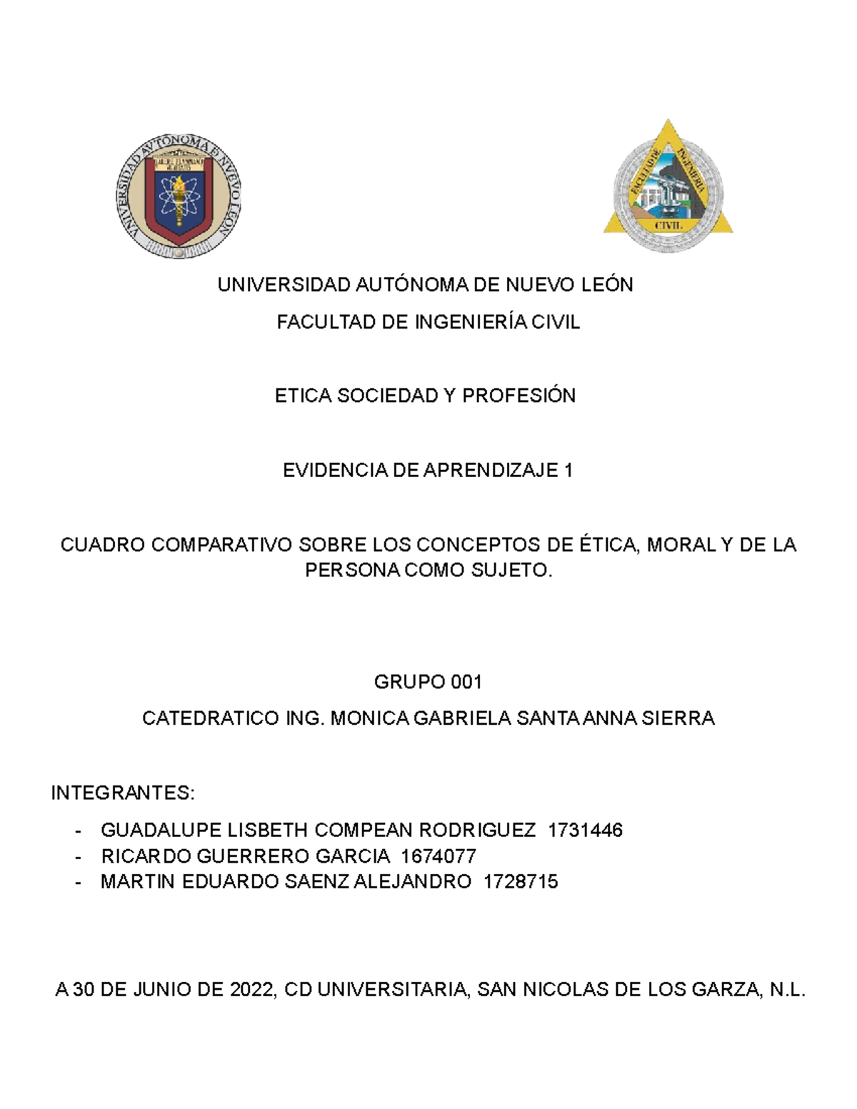 EV1 EQ6 ESP - documentocompartivo de conceptos de etica - UNIVERSIDAD ...