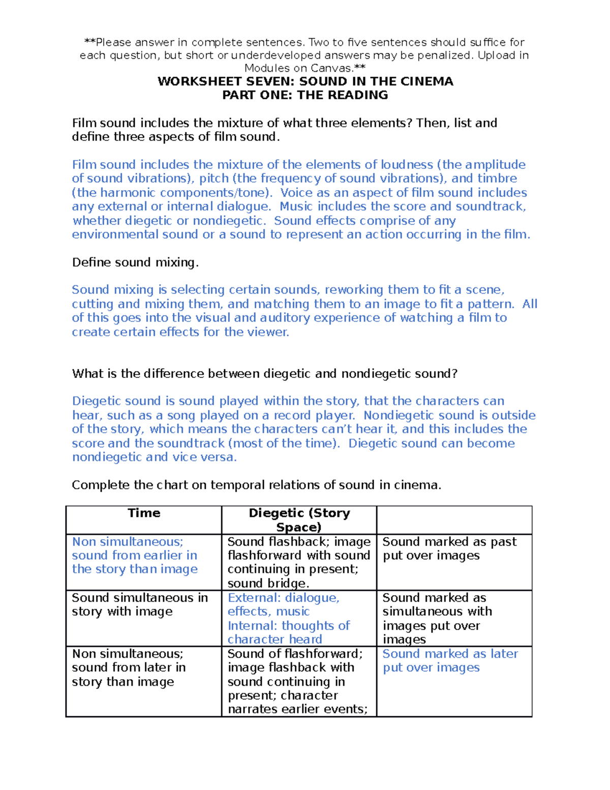 Film Analysis Worksheet Seven - Please answer in complete sentences ...