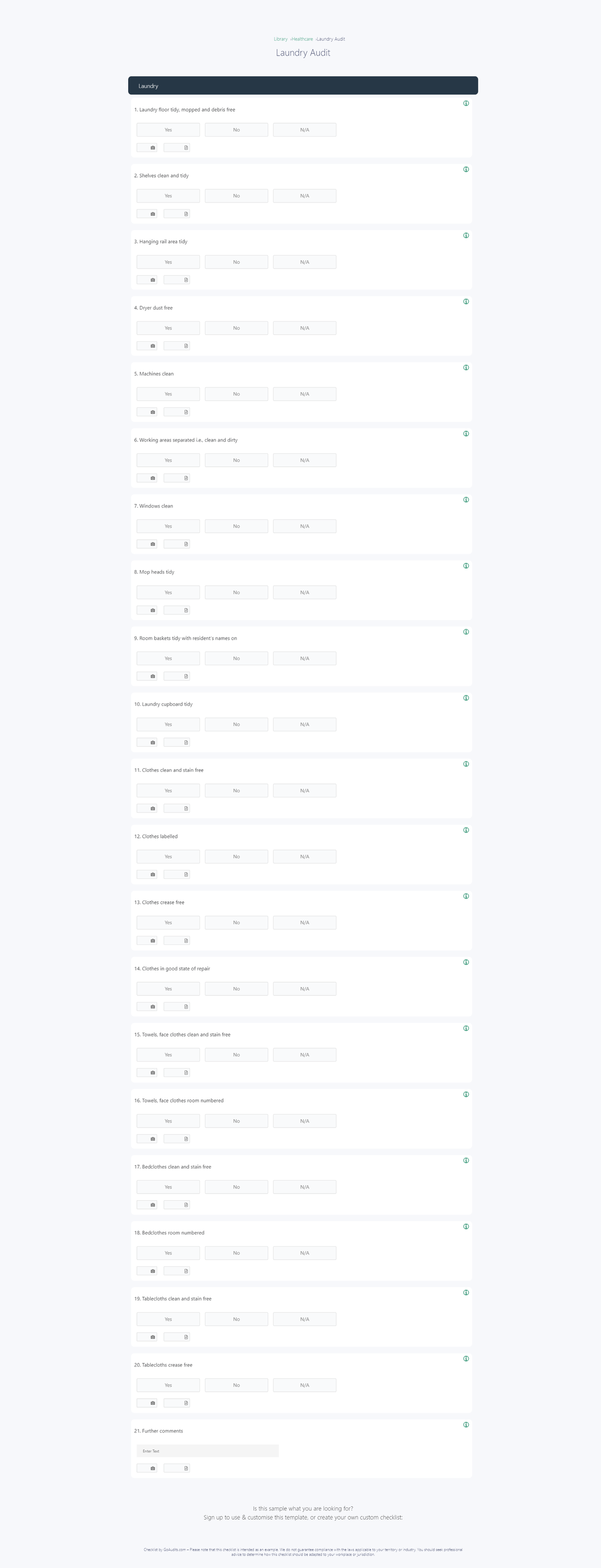 Go Audits - Laundry Audit (sample) - Library Laundry Audit Laundry ...