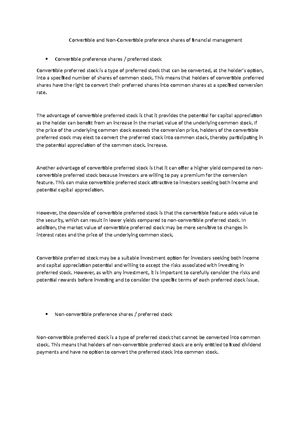 Convertible and Non-Convertible preference shares of financial ...