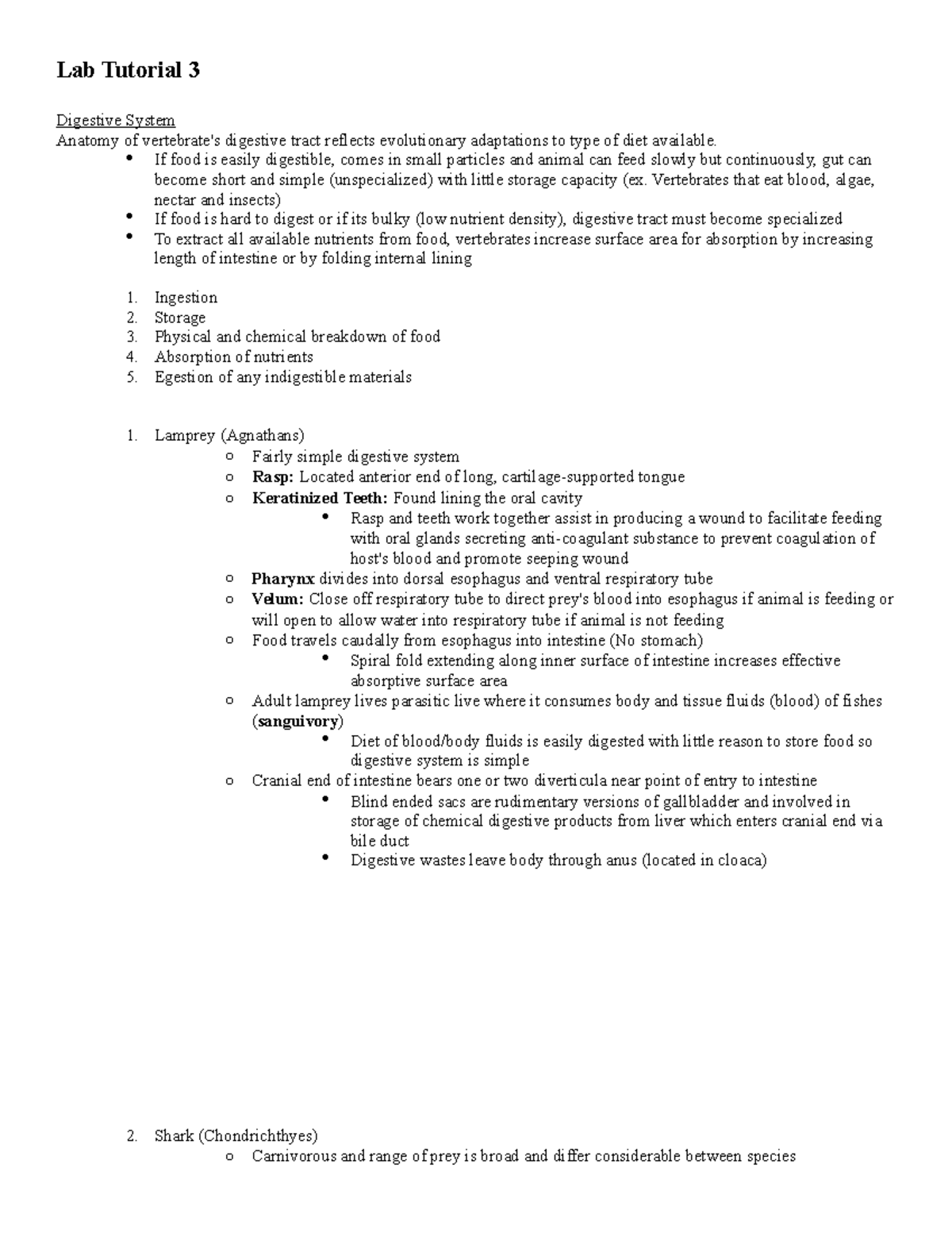 Lab Tutorial 3 - ZOO 2090 - Lab Tutorial 3 Digestive System - Studocu