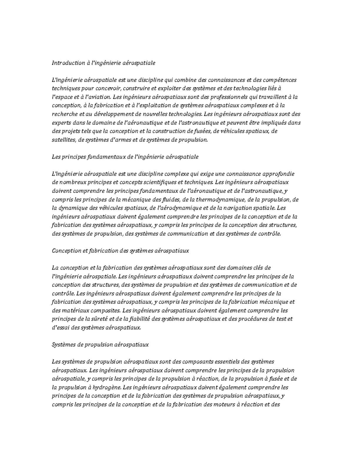 Aerospace Engineering Study Notes - Introduction à l'ingénierie ...