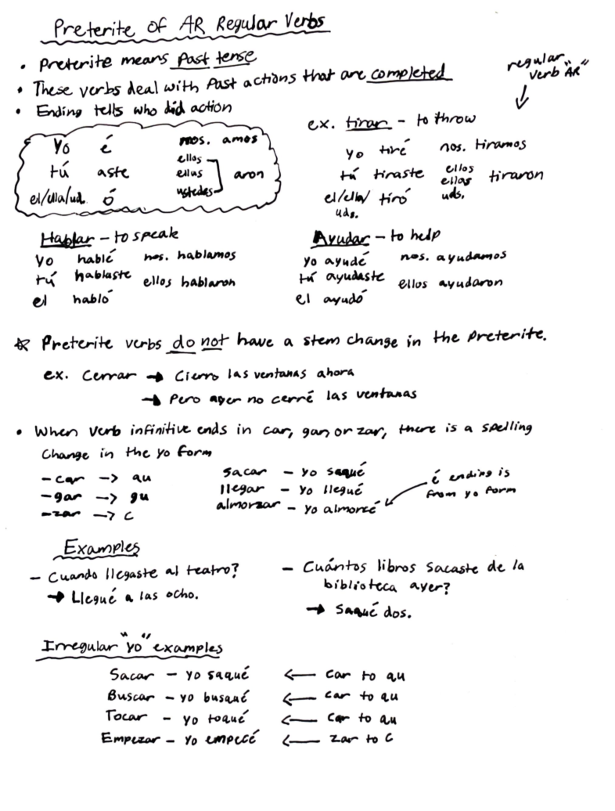 Preterite Verbos - Lecture notes - regular, verb ÄR V Preterite of AR ...