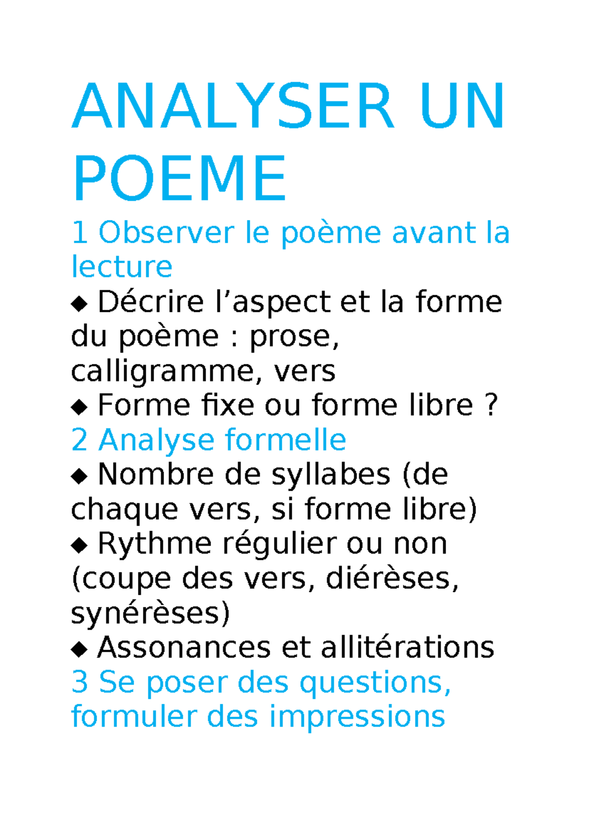 Analyser UN Poeme - a lire - ANALYSER UN POEME 1 Observer le poème ...