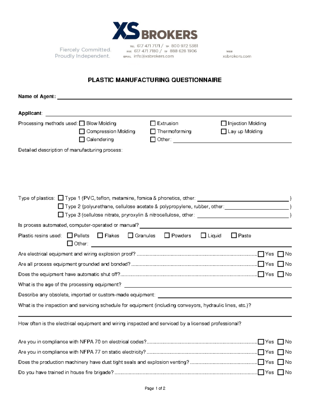 Plastic-Manufacturing-Questionnaire - Page 1 of 2 PLASTIC MANUFACTURING ...