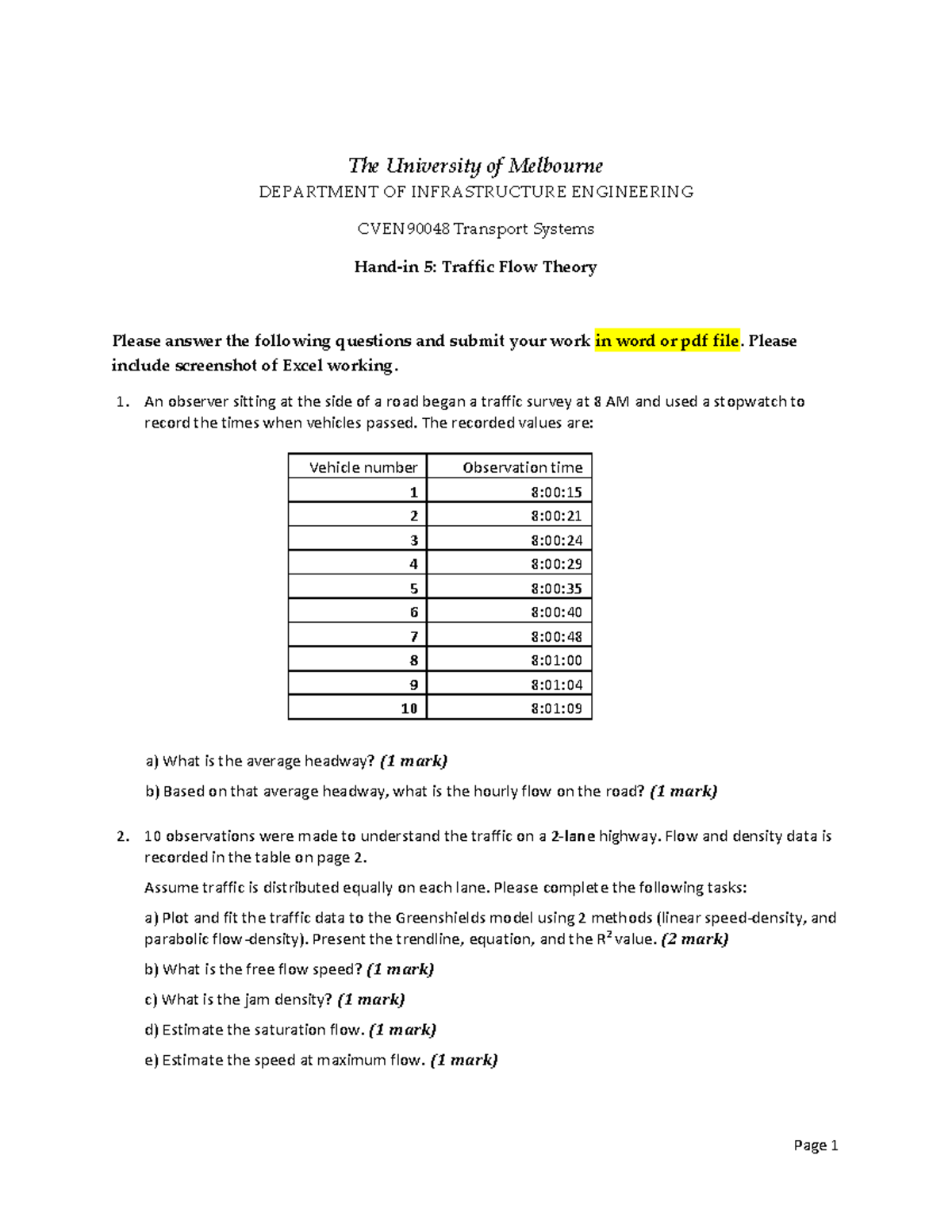 TS Handin 5 2024 - hand in 5 - Page 1 The University of Melbourne ...