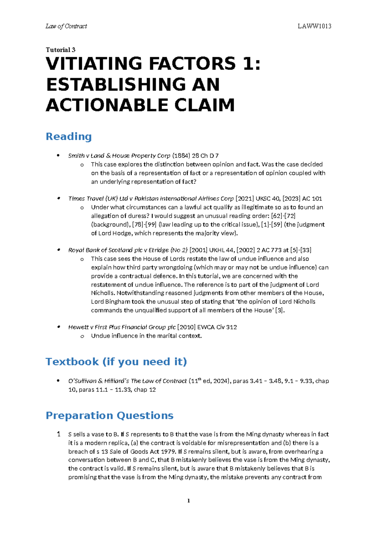 Tutorial 3 - n/a - Tutorial 3 VITIATING FACTORS 1: ESTABLISHING AN ...