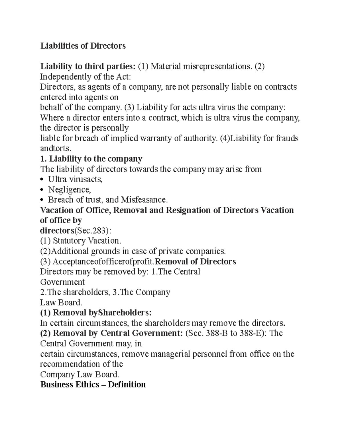 Liabilities of Directors - Liabilities of Directors Liability to third ...