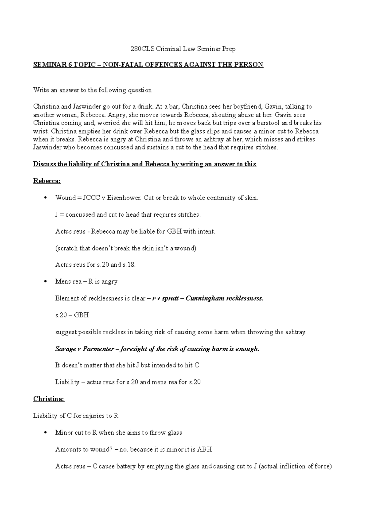 280CLS Criminal Law Seminar Work - 280CLS Criminal Law Seminar Prep ...