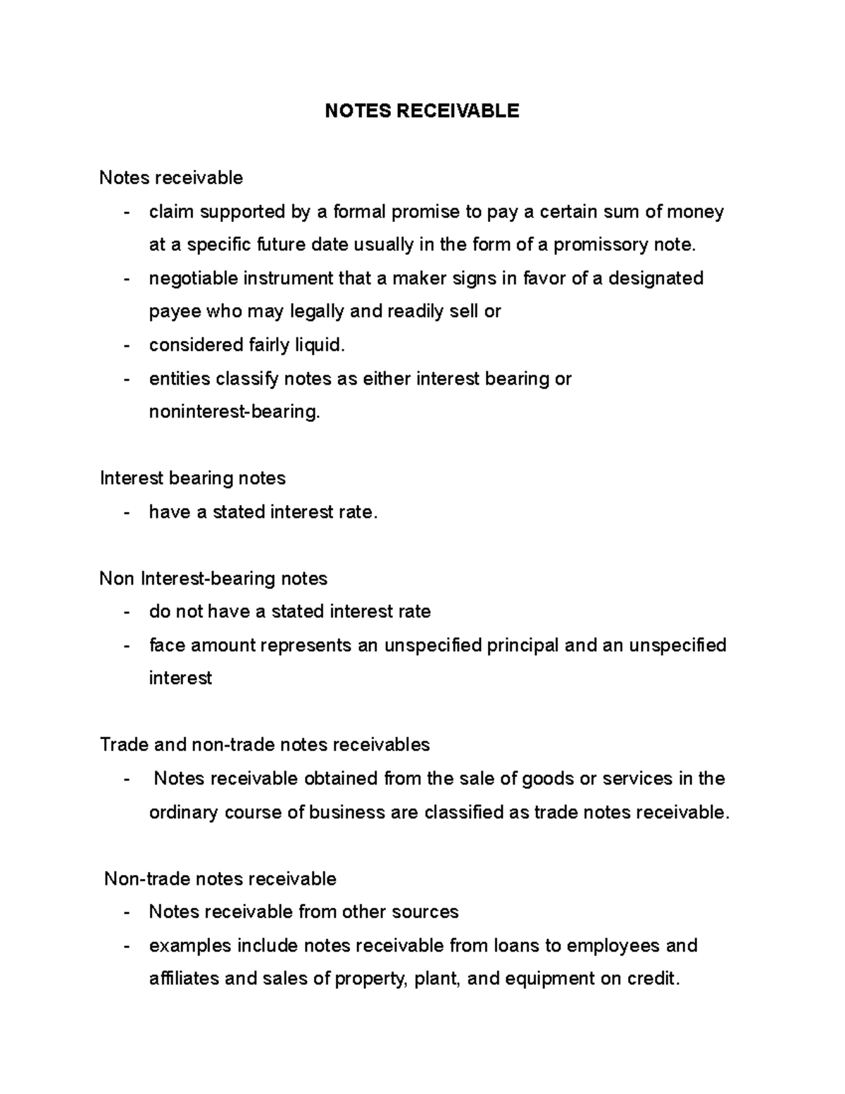 Receivables- Notes - NOTES RECEIVABLE Notes receivable - claim ...