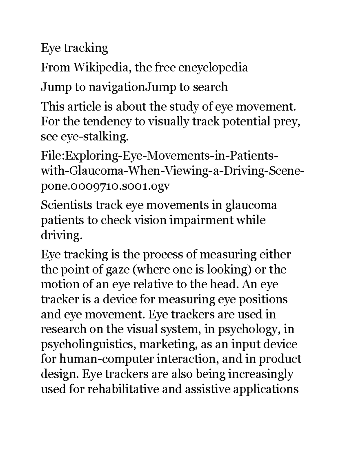 Disaster response mitigation - Eye tracking From Wikipedia, the free ...