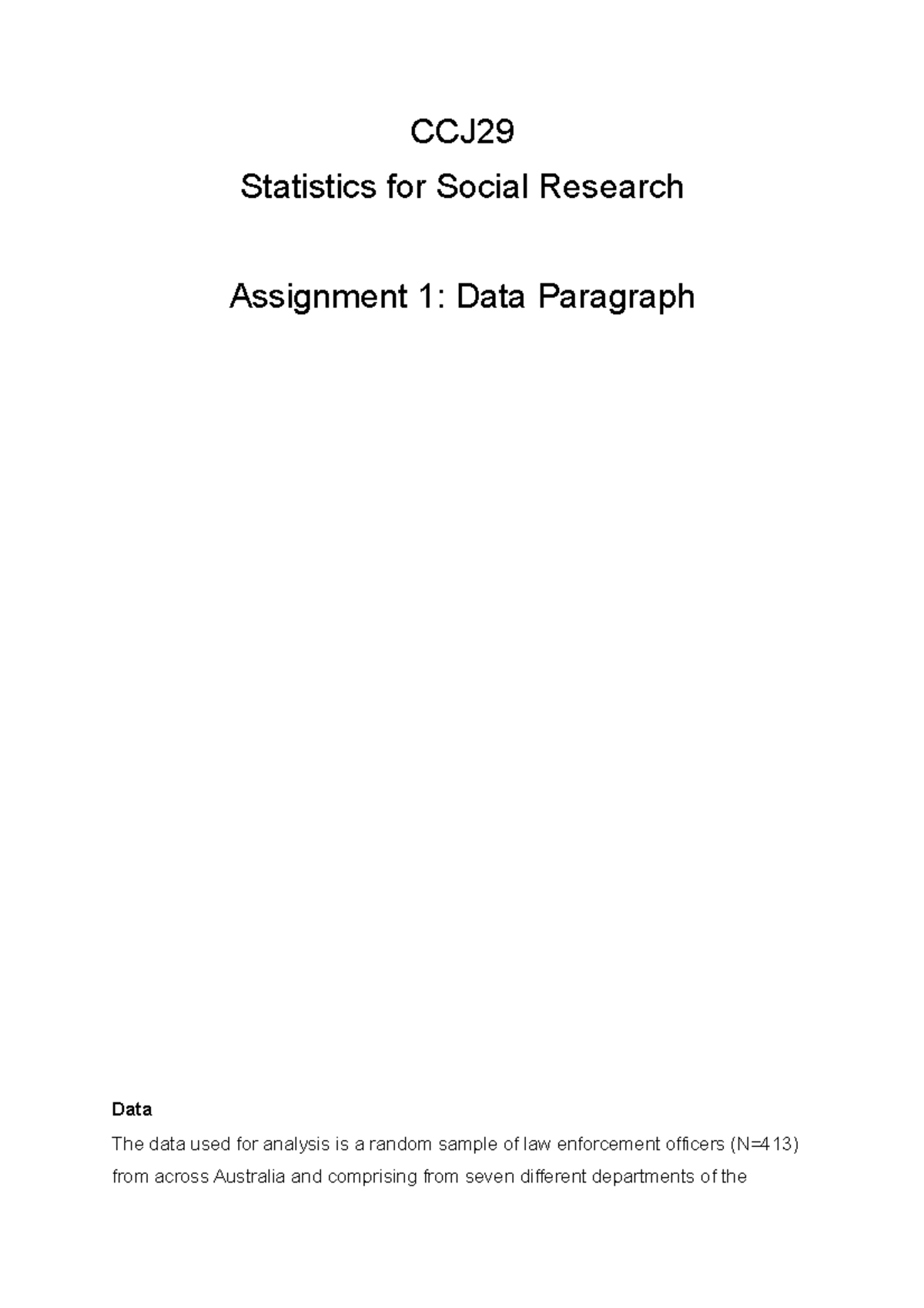 CCJ29 Assignment 1 - CCJ Statistics for Social Research Assignment 1 ...