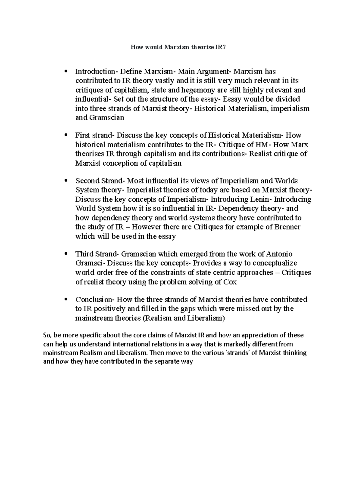 How would Marxism theorise IR 1 - How would Marxism theorise IR? Introduction- Define Marxism ...