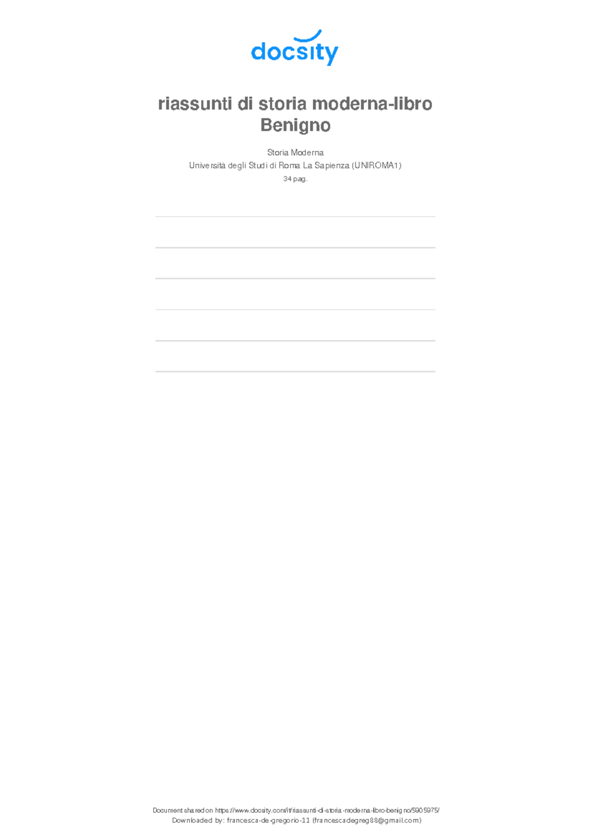 Docsity riassunti di storia moderna libro benigno - Pedagogia Generale - Università di Foggia ...