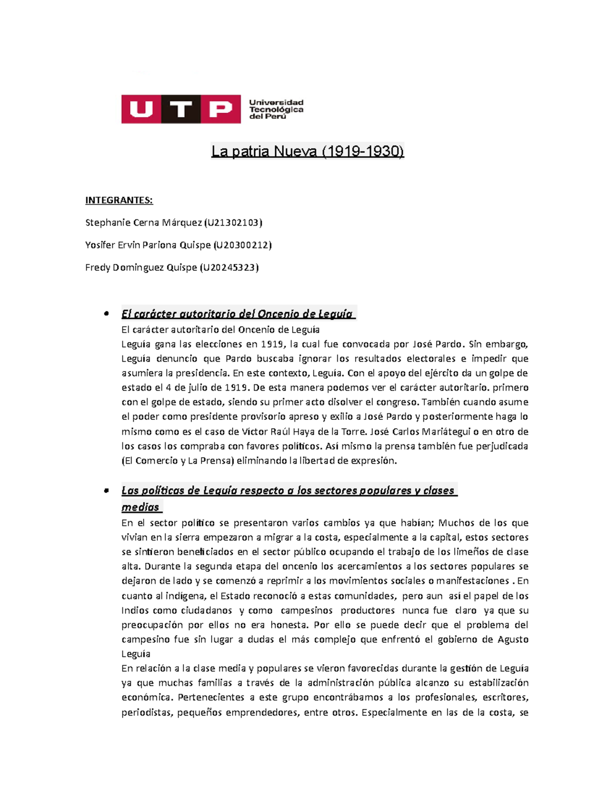 La patria Nueva G02 - La patria Nueva (1919-1930) INTEGRANTES ...