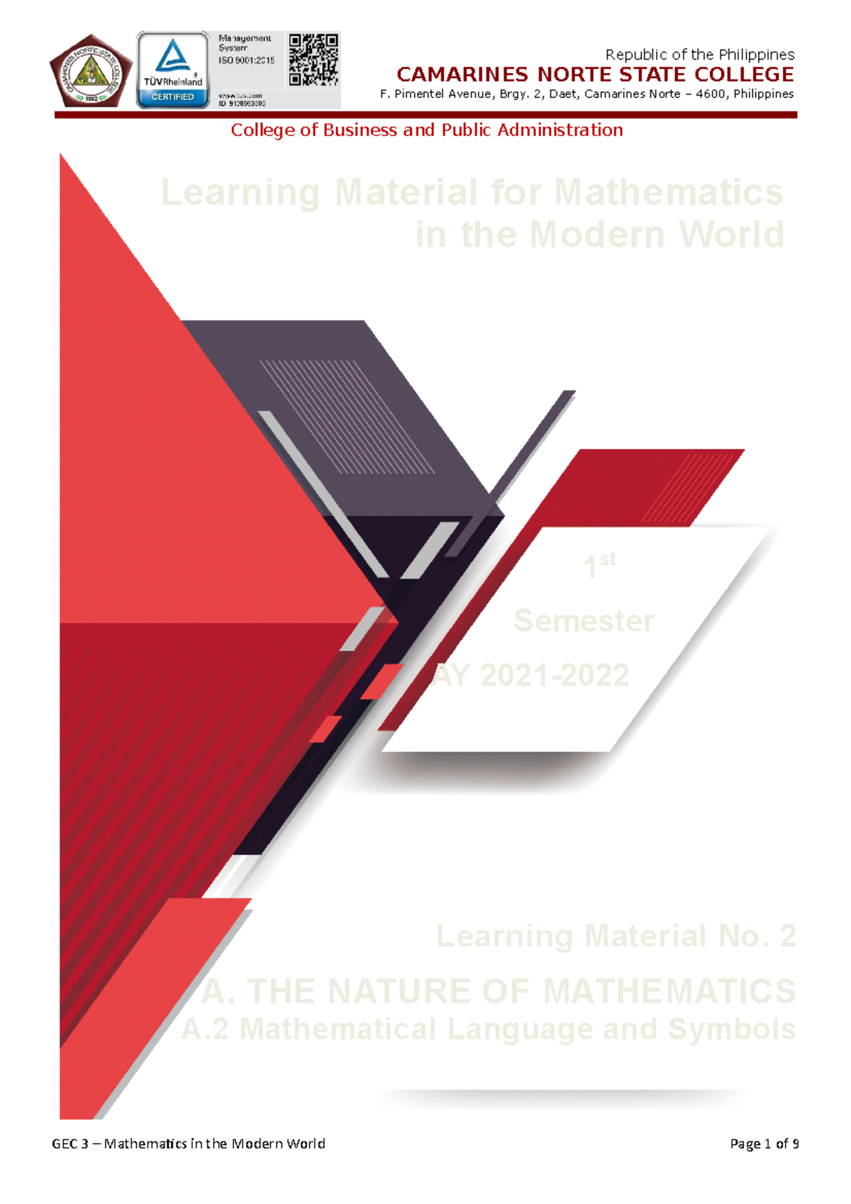 Learning-Module-No - math in the modern world learning material ...