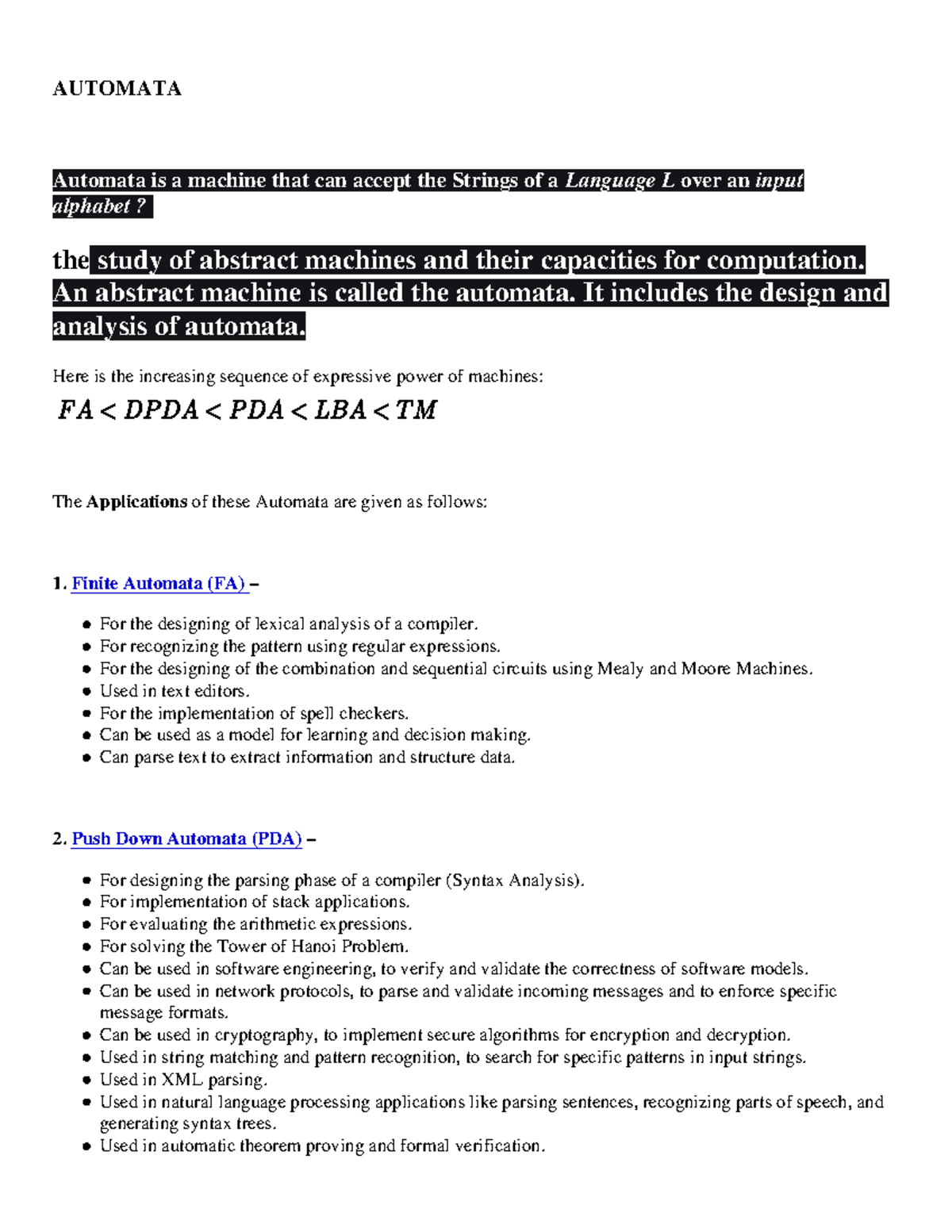 Untitled-Document-onlinenotepad.io - AUTOMATA Automata is a machine that can accept the Strings ...