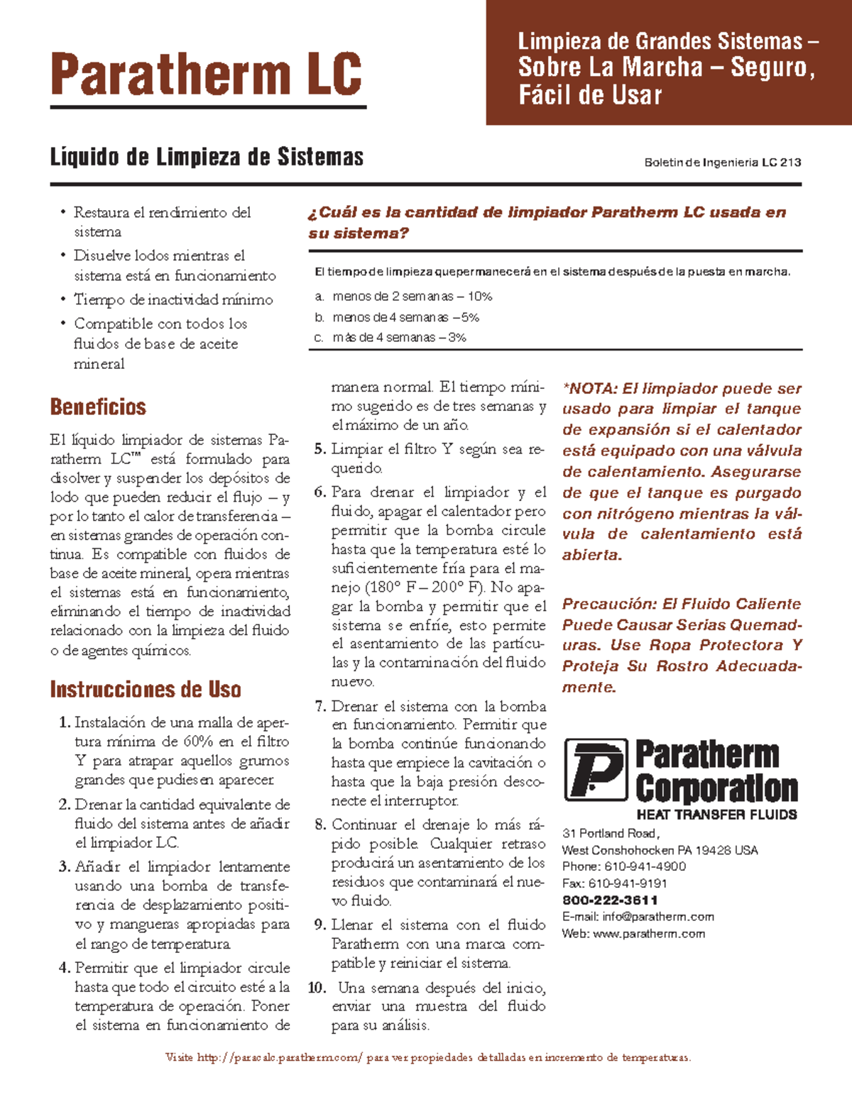 PDS Paratherm LC Cleaner (es) - • Restaura el rendimiento del sistema ...