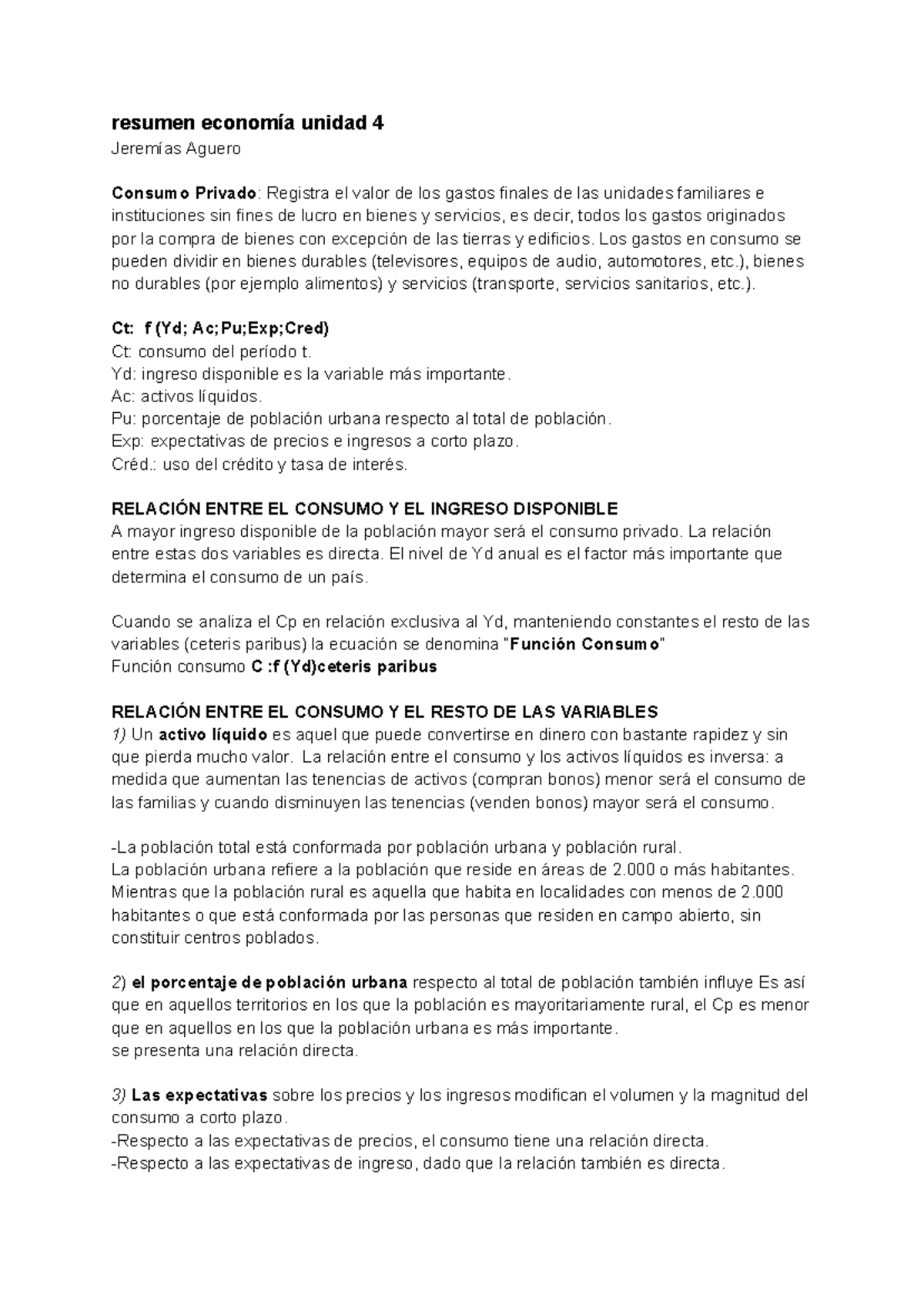 Resumen ecnomia U4 - unidad 4 - resumen economía unidad 4 Jeremías ...
