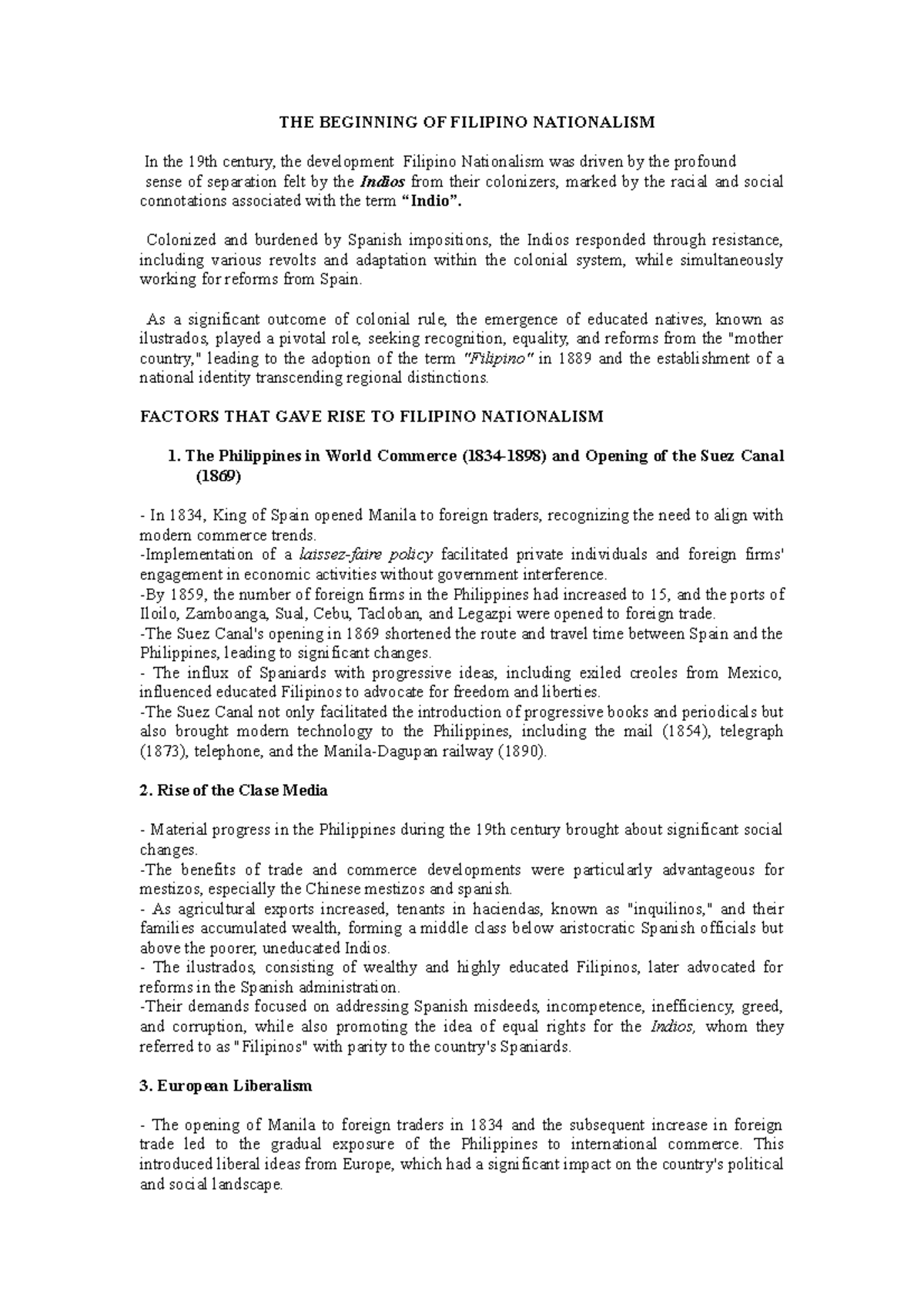 THE Beginning OF Filipino Nationalism - THE BEGINNING OF FILIPINO ...