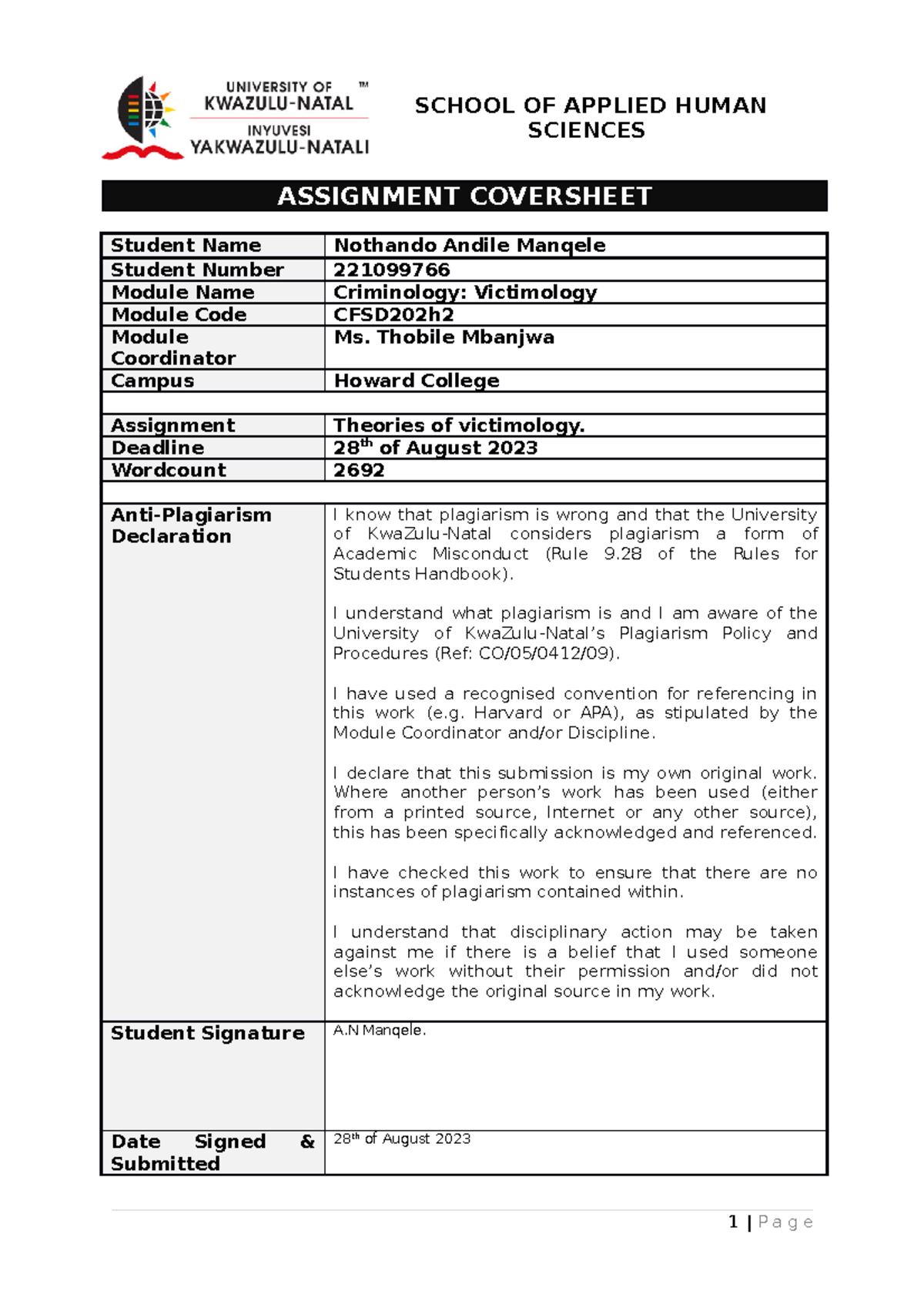 CFSD202H2 Assignment - SCHOOL OF APPLIED HUMAN SCIENCES ASSIGNMENT ...