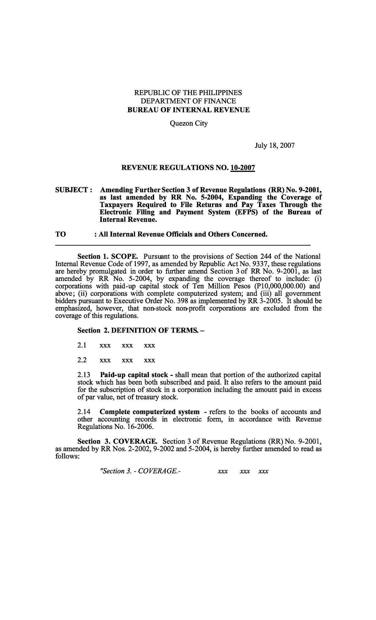 RR No. 10-2007 - BIR RULINGS - BS Accountancy - Studocu