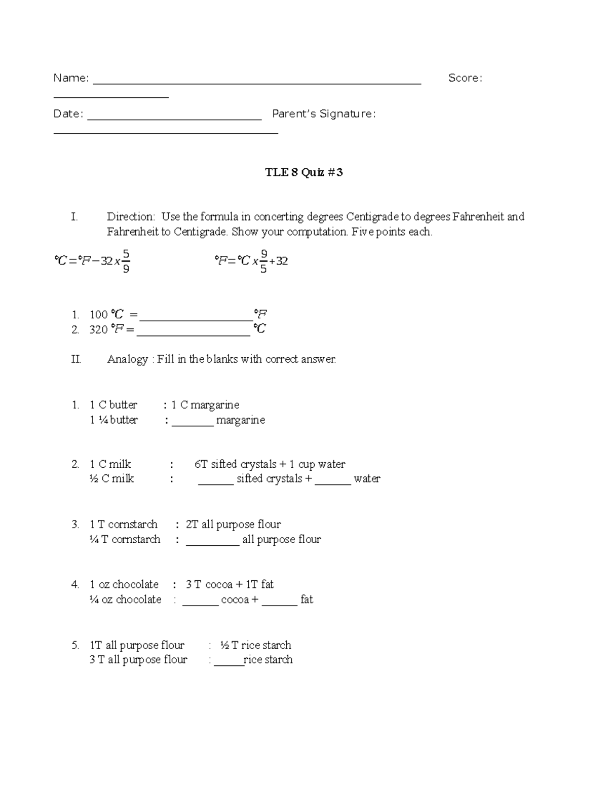 TLE 8 QUIZ #3 - TLE QUIZ FOR GRADE 8 - Name: - Studocu
