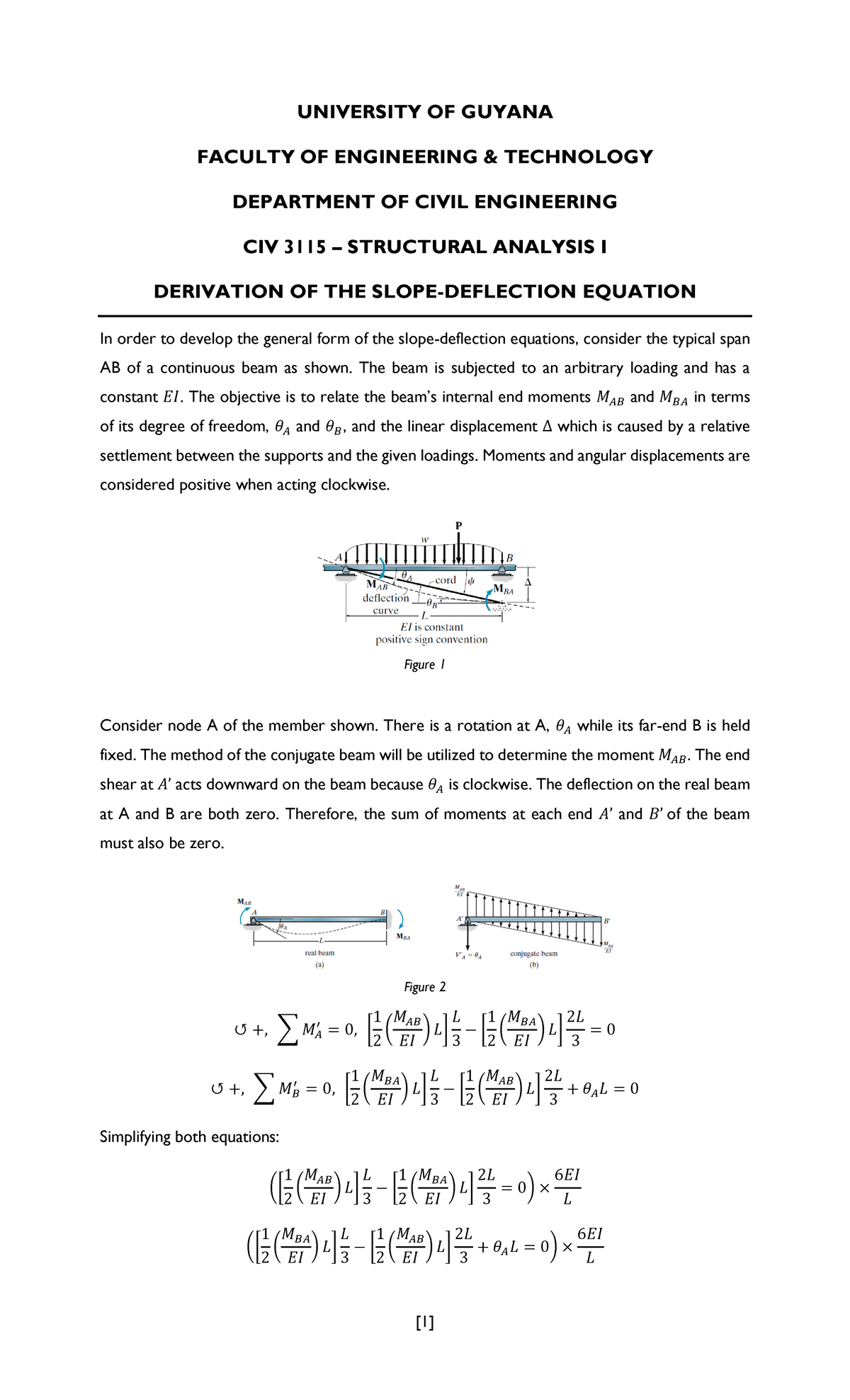 Derivation of the Slope Deflection Equation - UNIVERSITY OF GUYANA ...