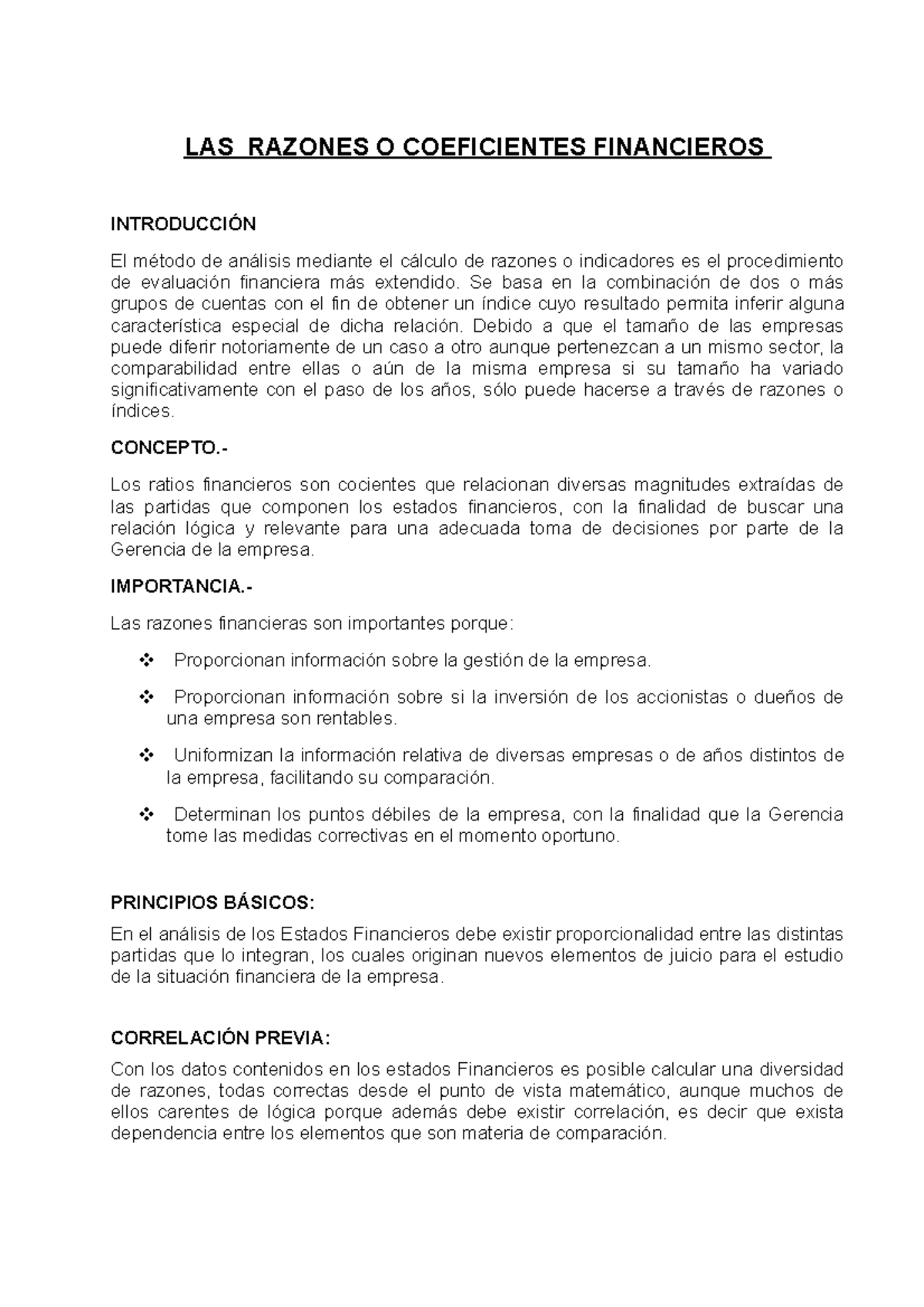 Sesion N°6 Lectura Ratios Financieros - LAS RAZONES O COEFICIENTES ...