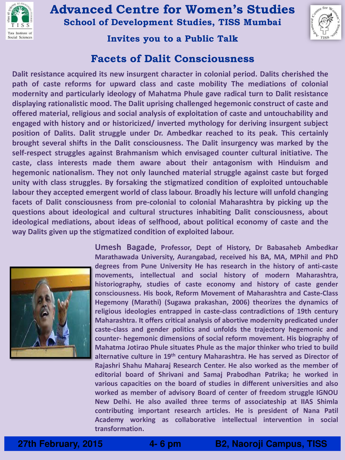 Umesh Bagade talk poster 2015 - Advanced Centre for Women’s Studies ...