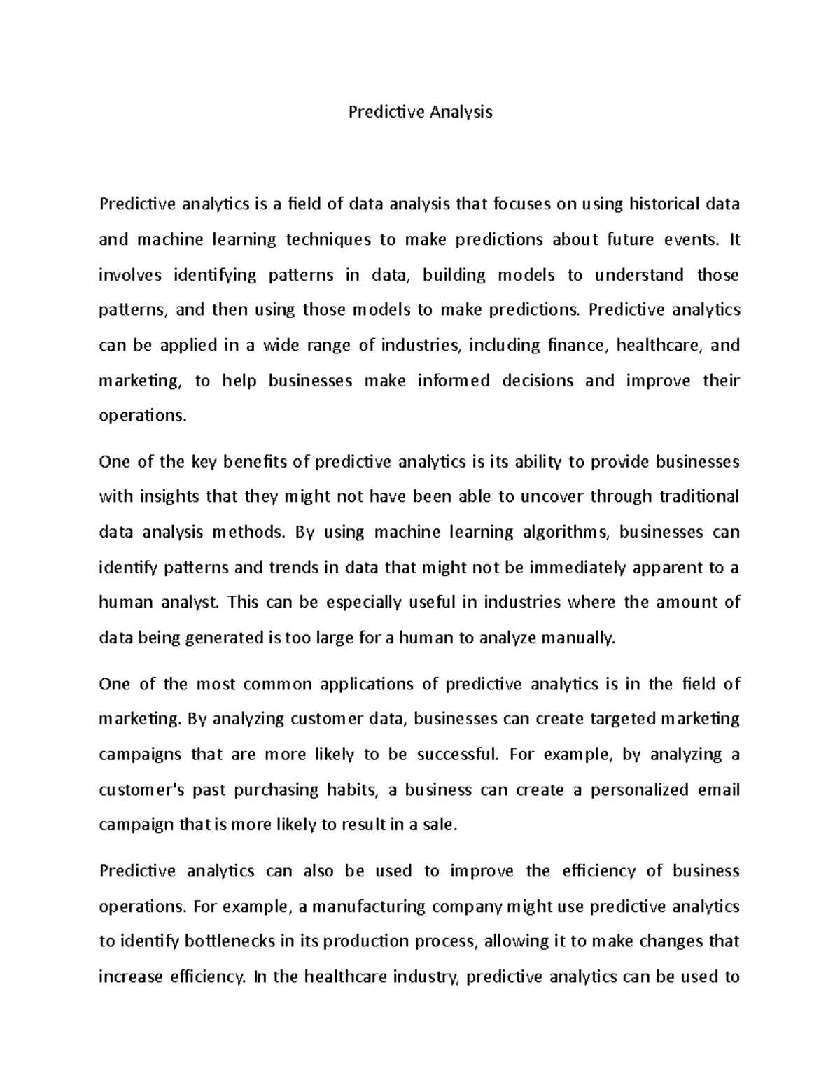 An essay about Predictive Analysis - Predictive Analysis Predictive ...