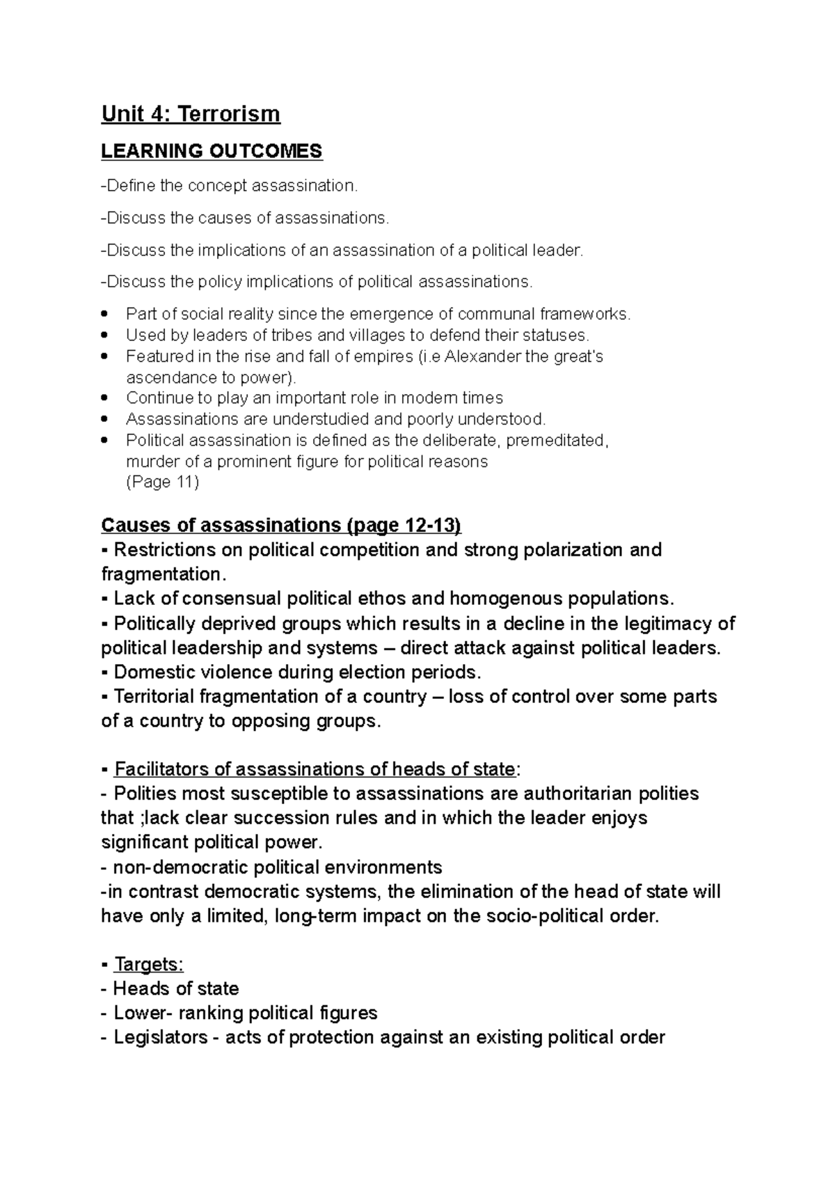Unit 4 Notes - Unit 4: Terrorism LEARNING OUTCOMES -Define the concept ...
