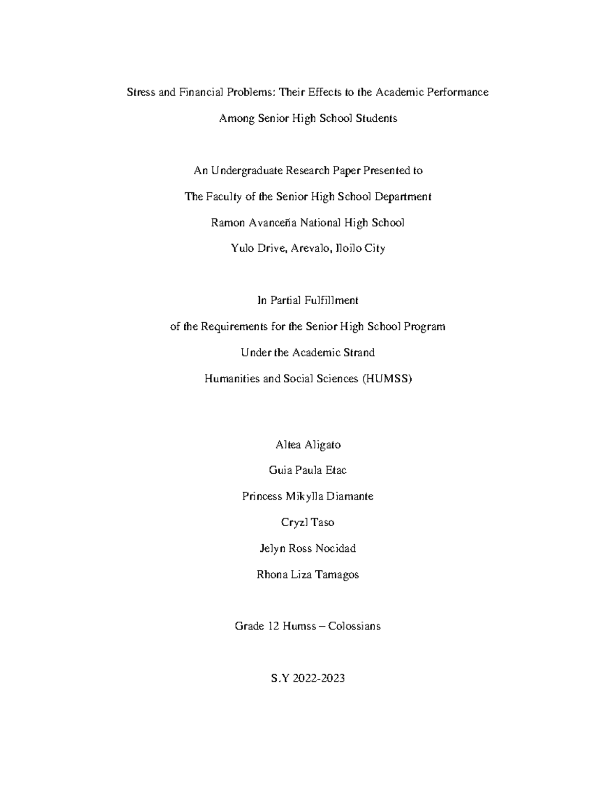 Research - Goodluck - Stress and Financial Problems: Their Effects to ...