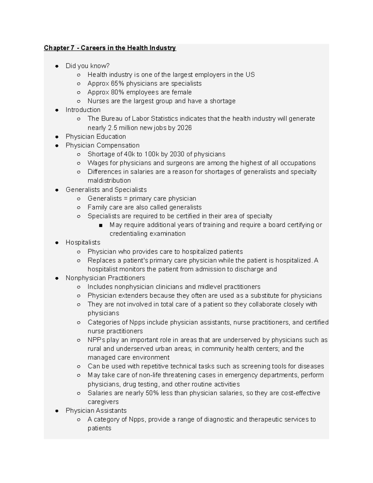 HSA311-004 Ch.7 Lecture notes - Chapter 7 - Careers in the Health ...