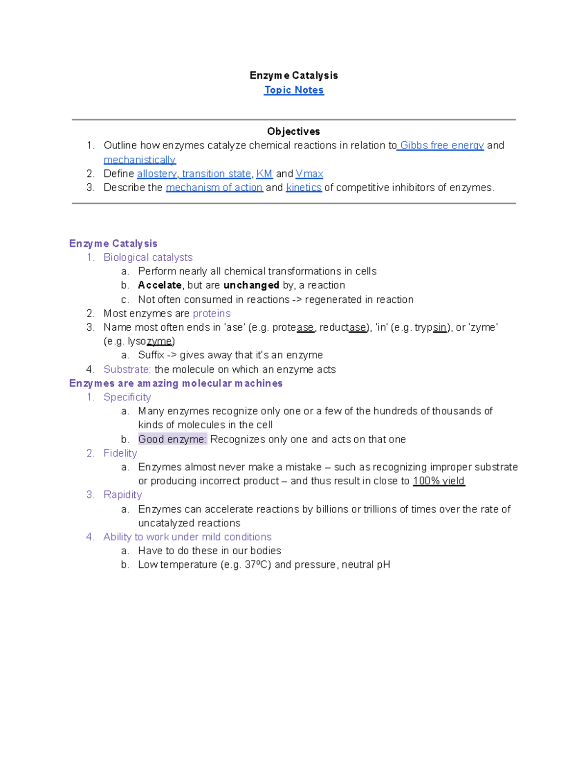 05 Enzyme Catalysis - chapter 5 - Enzyme Catalysis Topic Notes ...