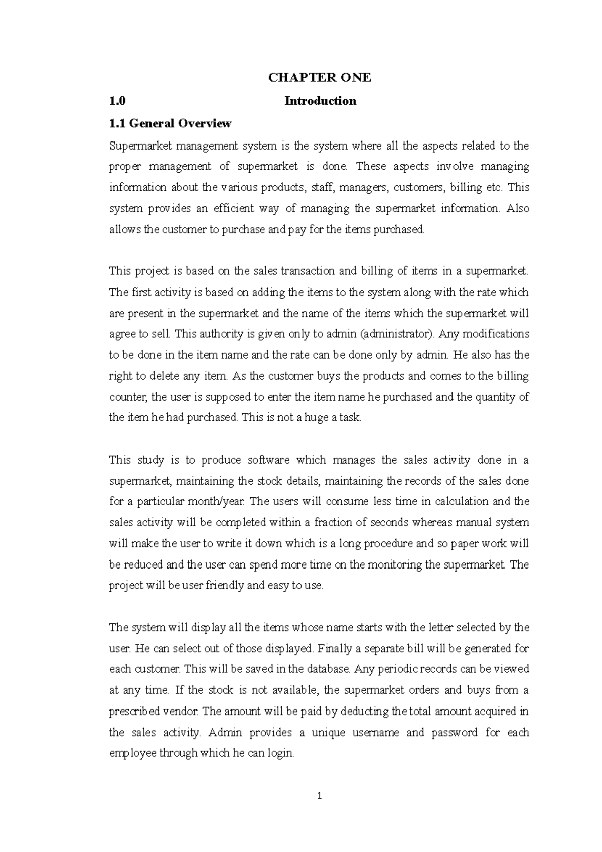 Design AND Implementation OF Supermarket - CHAPTER ONE 1 Introduction 1 ...