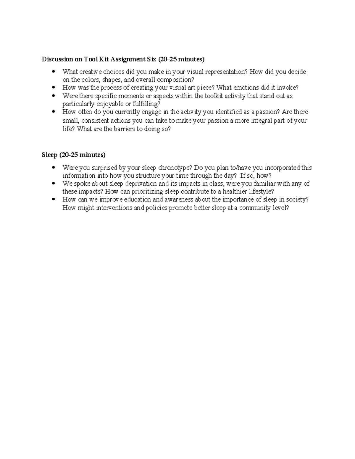 Tutorial 10 - Discussion on Tool Kit Assignment Six (20-25 minutes ...