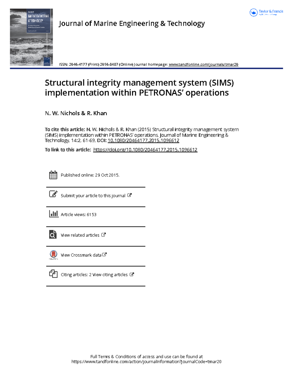 Structural integrity management system SIMS implementation within Petronas operations - Full ...