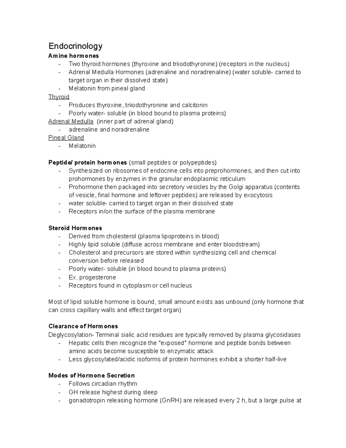 Biomed - Lecture notes 1-3 - Endocrinology Amine hormones - Two thyroid ...
