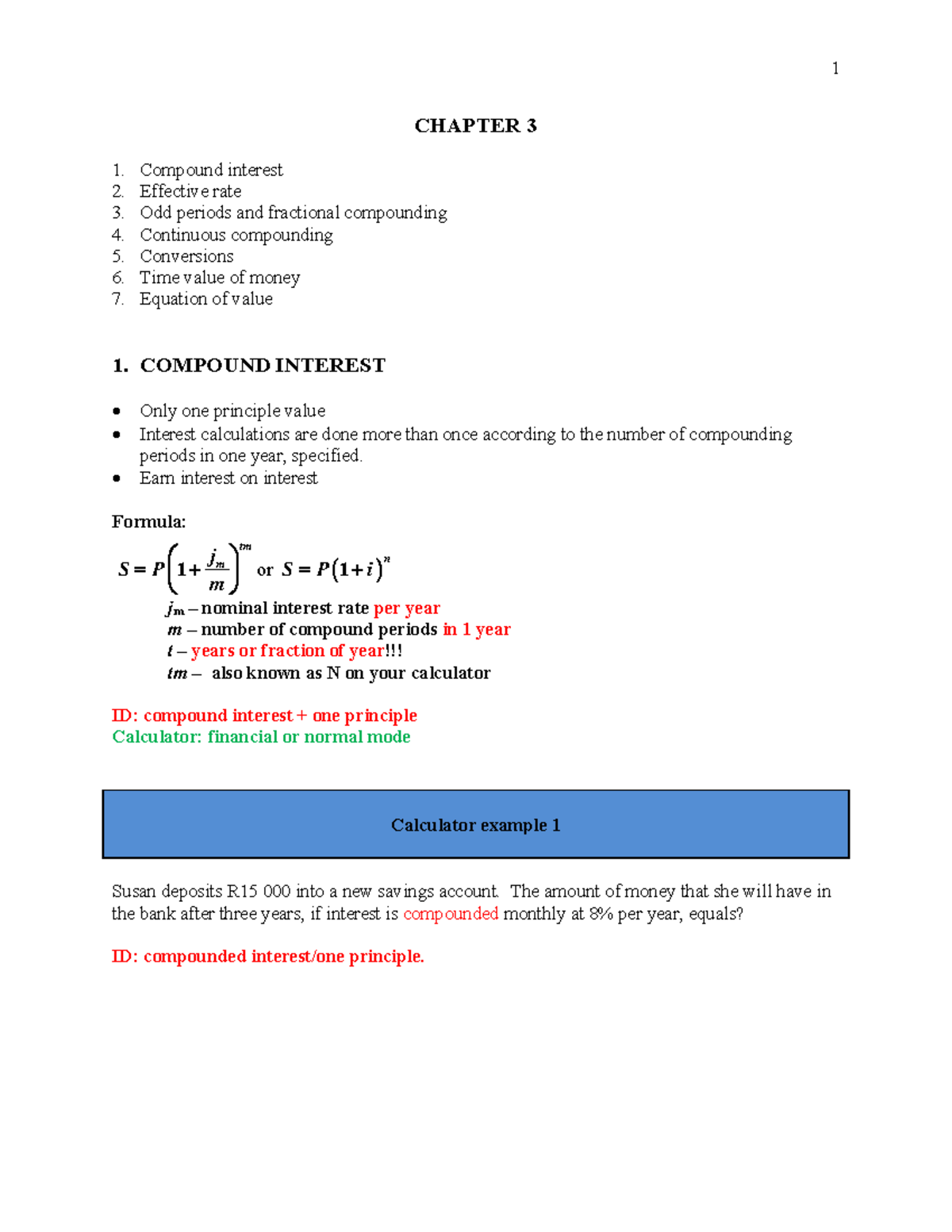 Summary OF Chapter 3 - CHAPTER 3 Compound interest Effective rate Odd ...