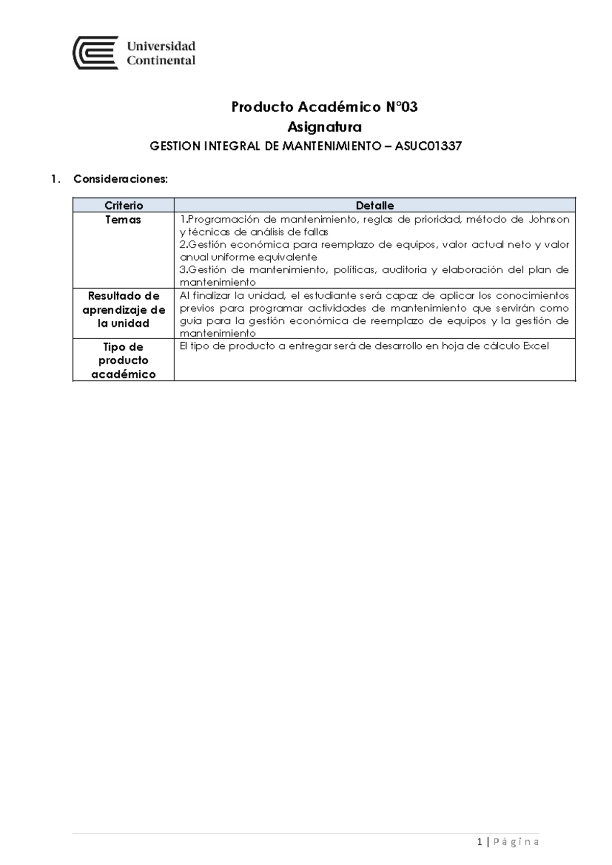PA03 - GIM - Producto académico 3 - Producto Académico N° Asignatura GESTION INTEGRAL DE - Studocu