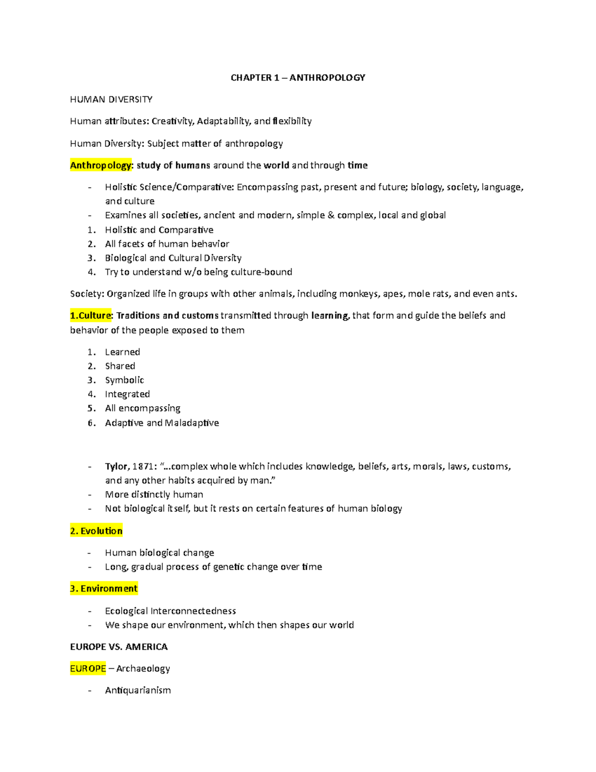 Anthropology 1102 CHAPTER 1 - NOTES / LECTURE NOTES - CHAPTER 1 ...