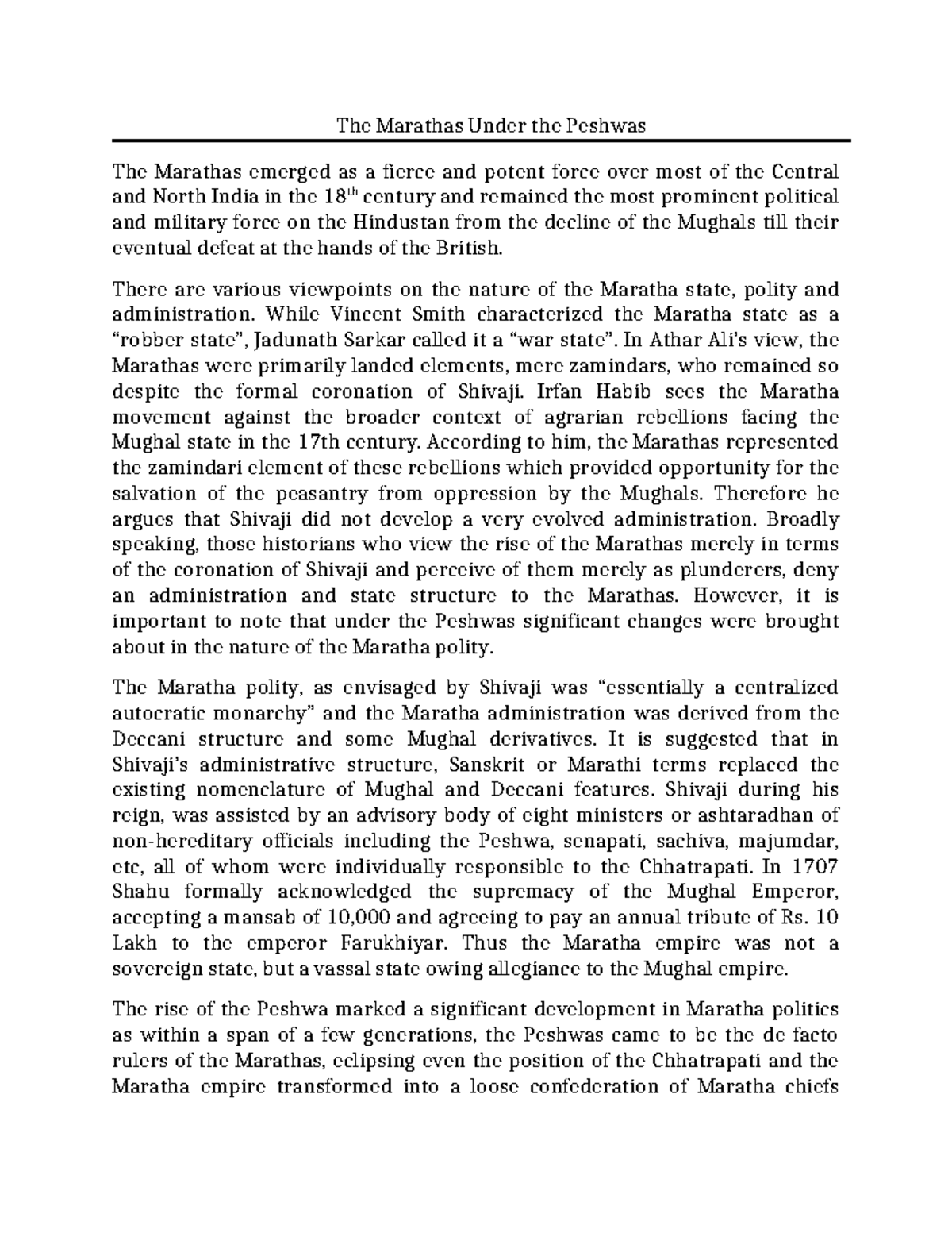 The Marathas Under the Peshwas - There are various viewpoints on the ...