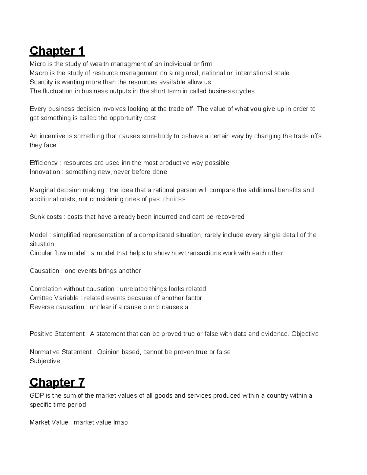 Macroeconomics ECO 1102 notes - Chapter 1 Micro is the study of wealth ...