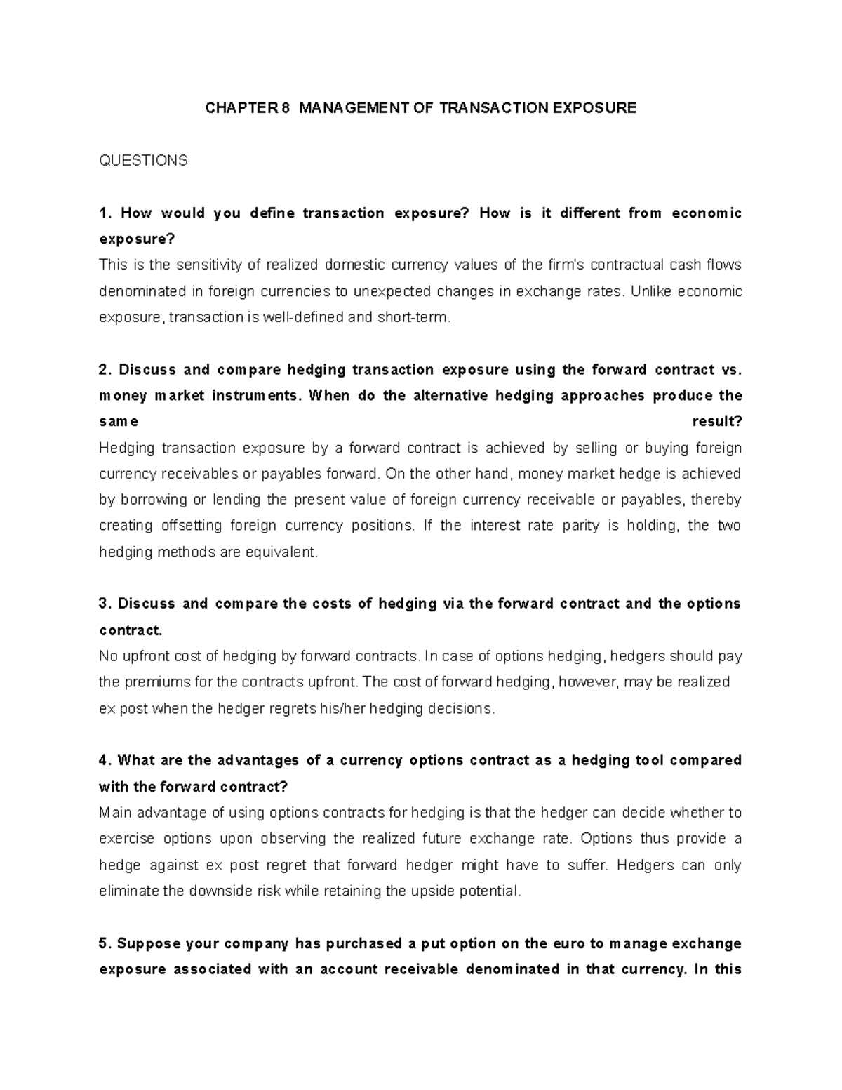 Chapter 8 Management OF Transaction Exposure - CHAPTER 8 MANAGEMENT OF ...
