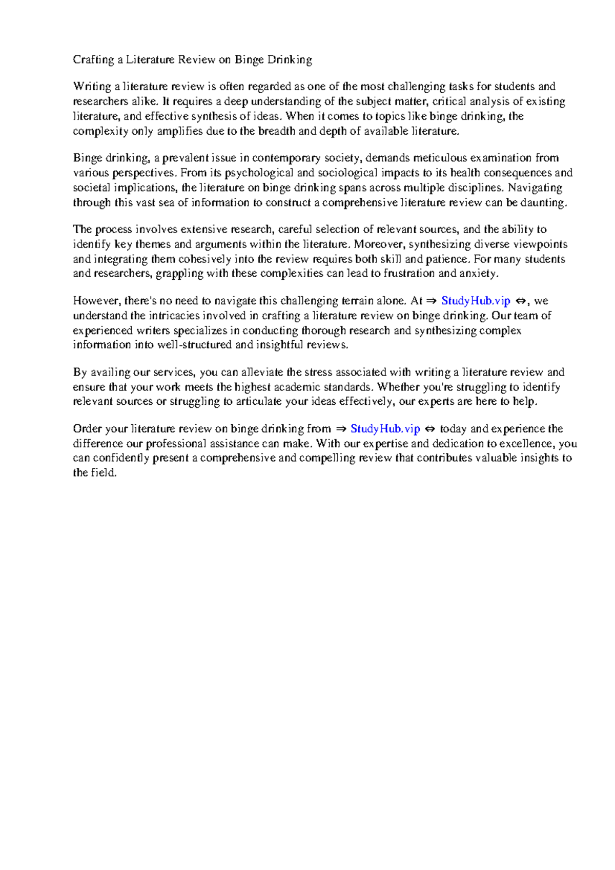 Literature Review Binge Drinking - Crafting a Literature Review on ...